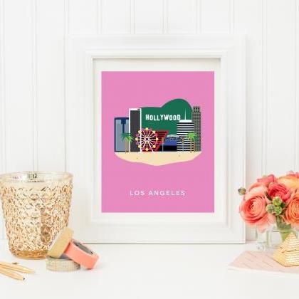 Los Angeles City Print, LA Skyline, California Art Print, Skyline Art ...