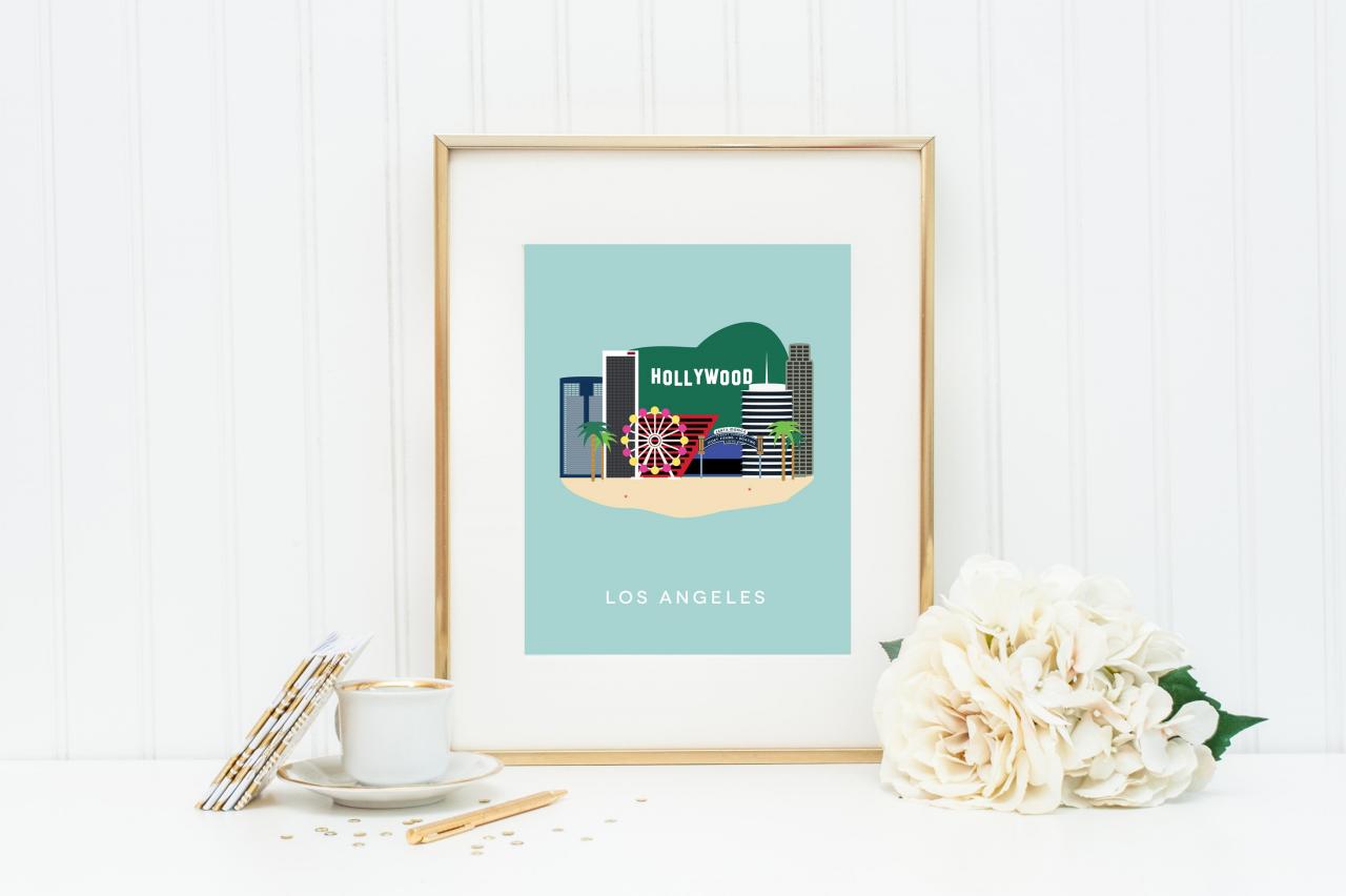 Los Angeles City Print, La Skyline, California Art Print, Skyline Art ...